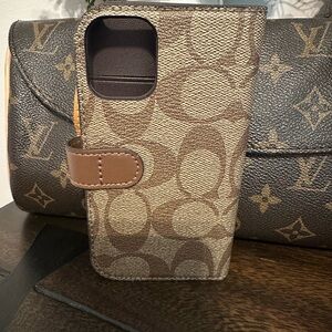 Coach | Accessories | Coach Signature Canvas Phone Case In Brown And ...